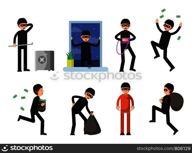 Set of criminal characters isolate on white. Vector criminal character ...