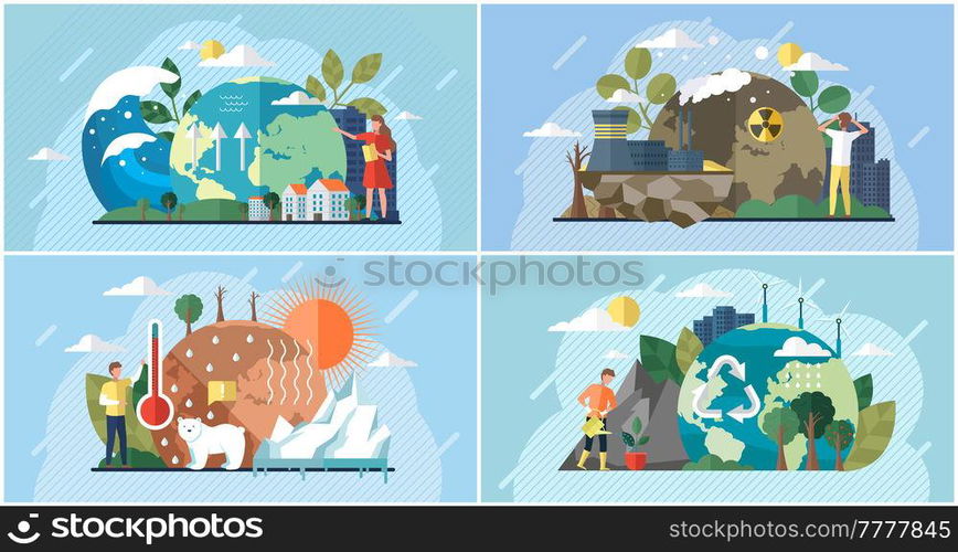 Set of illustrations about impact of human activity on environment ...