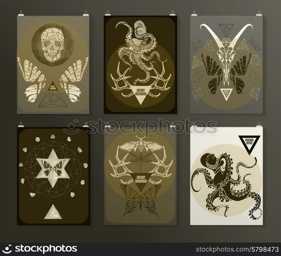 Set of poster, flyer, brochure design templates in gothic style. Symbol ...