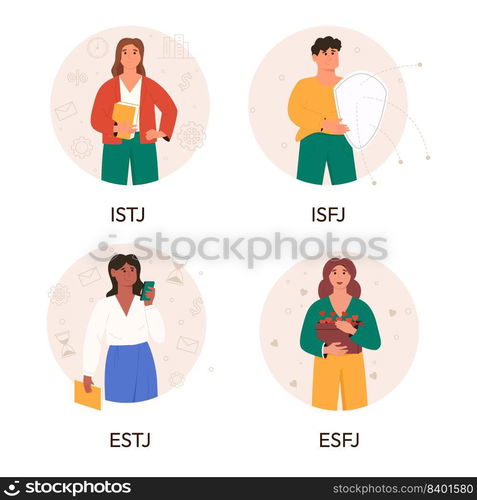 Set of sentinels MBTI person types. Socionics mbti. Personality test ...