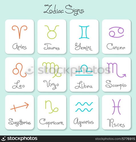 Set of simple zodiac signs with captions. . Set of simple zodiac signs ...
