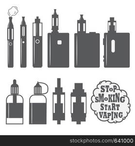 Vaping icons. Vape signs and vapor symbols, e-cigarette pictograms and vaporizer icons. Vector ...
