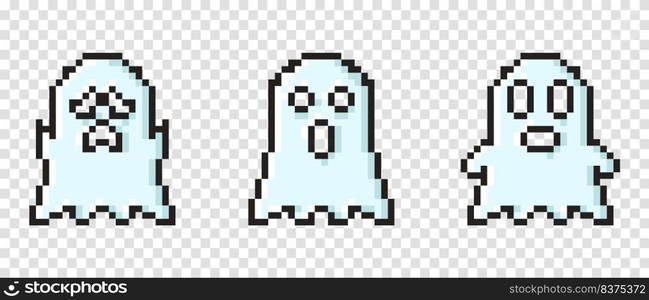 Set Of Vector Pixel Art Ghost Pixel Character Ghosts Pixel Art Ghosts Set Retro 8 Bit Pixel