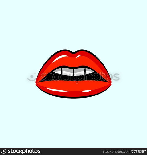 Sexy Red Lips Female Beautiful Open Mouth Illustration In The Cartoon Style Sexy Lips Female