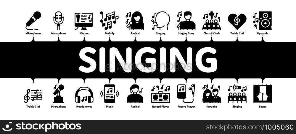Singing Song Minimal Infographic Web Banner Vector. Singer And Musical ...