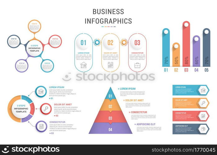 Six infographic templates for web, business, presentations - process ...