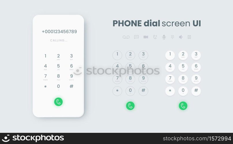 Smartphone dial. Realistic phone number pad, call screen UI with keypad ...
