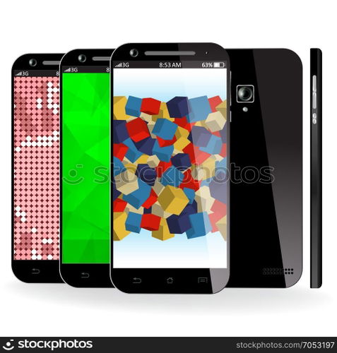 Smartphone front, side and back view. Realistic smartphone front, side ...