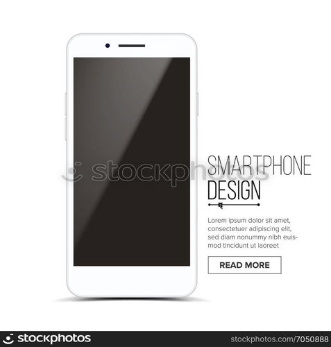 Smartphone Mockup Design Vector. White Modern Trendy Mobile Phone Front ...