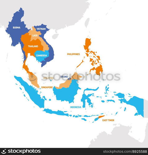 Southeast asia region map countries vector image — Stockphotos.com
