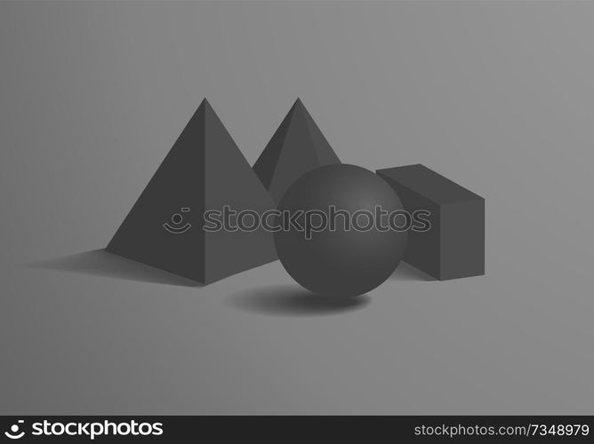 Sphere and cuboid prism square pyramid figures set, vector illustration ...