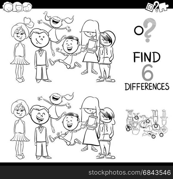 difference activity coloring page. Black and White Cartoon Illustration ...