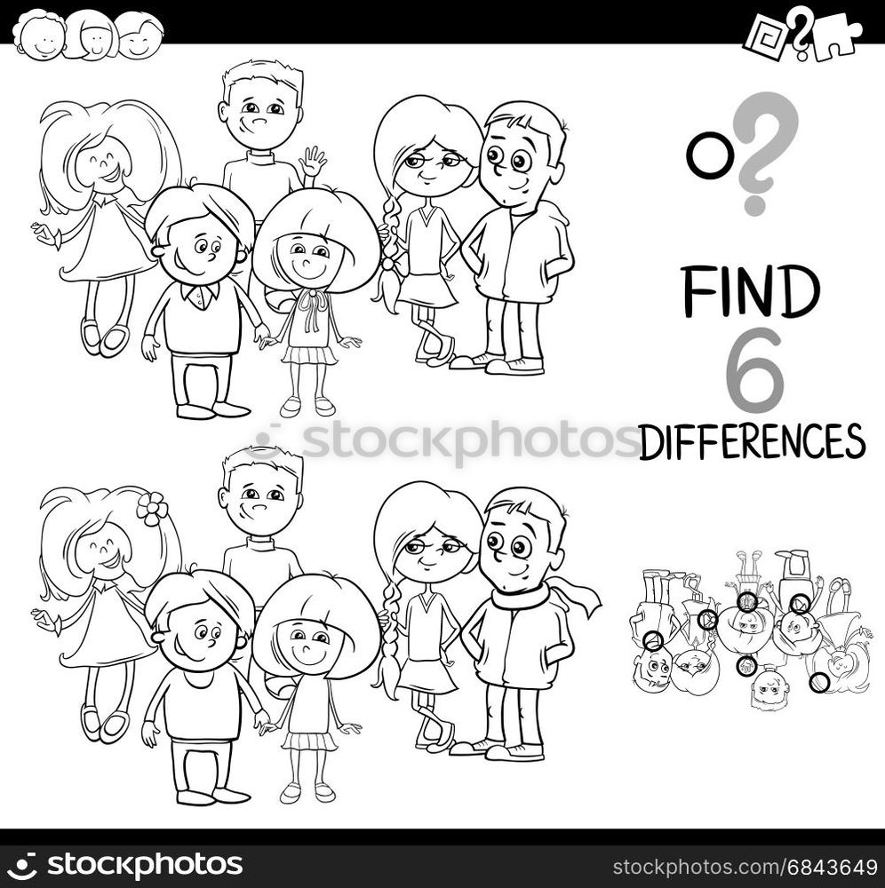 spot the difference coloring page. Black and White Cartoon Illustration ...