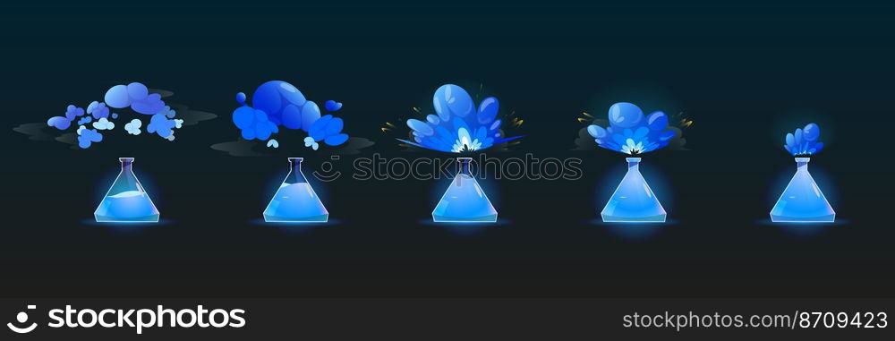 Stages of chemical reaction in lab flask, backwards animation sprite ...