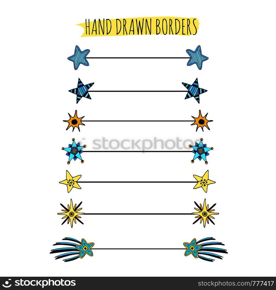 Stars doodle borders set. Text dividers collection. Hand drawn elements ...