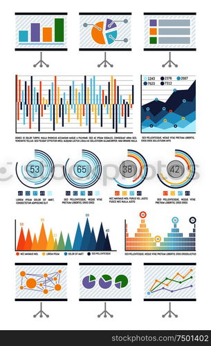 Statistics in visual form, charts and flowcharts vector. Presentation ...