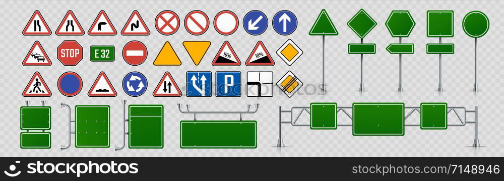 Street signs. Road direction and signboards and traffic control signs ...