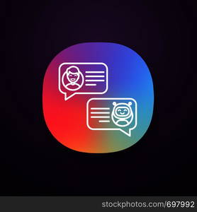 Chatbot app icon. Chat bot. Artificial conversational entity. Virtual assistant. Artificial ...