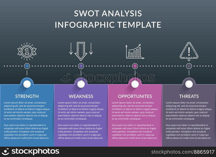 SWOT analysis diagram, infographic template with four elements, vector ...