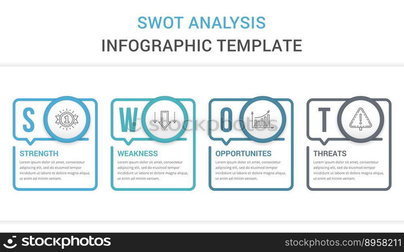 SWOT analysis diagram, infographic template with four elements, vector ...