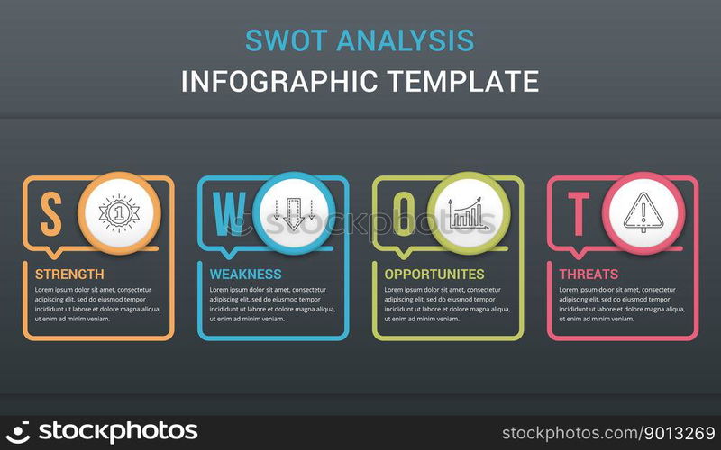 SWOT analysis diagram, infographic template with four elements, vector eps10 illustration. SWOT ...