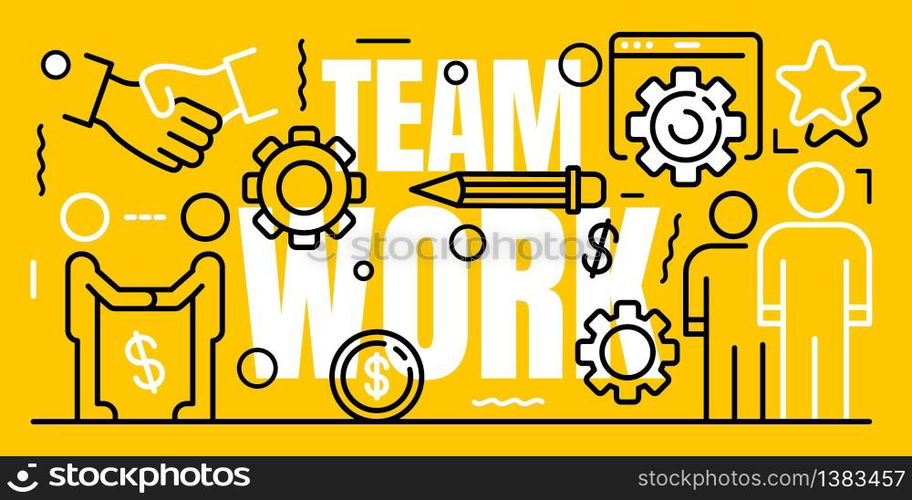 Team work banner. Outline illustration of team work vector banner for ...