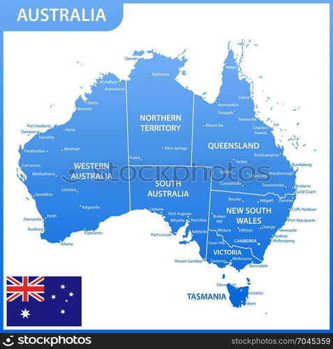 The detailed map of the Australia with regions or states and cities ...