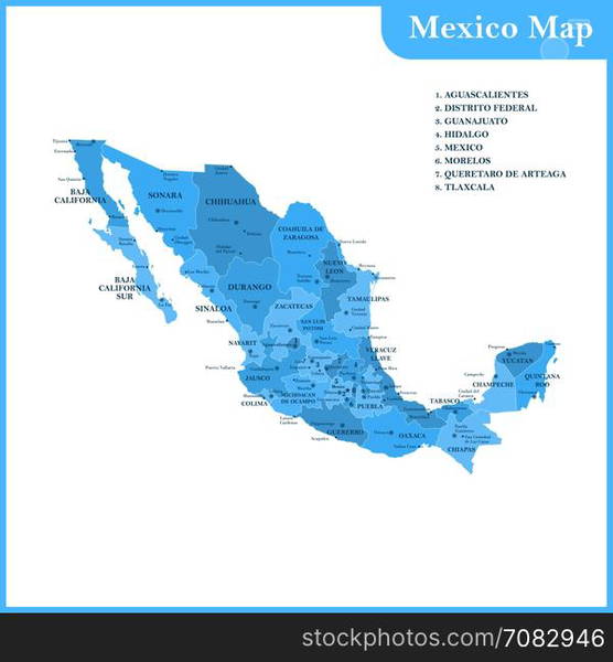 The detailed map of the Mexico. The detailed map of the Mexico with ...