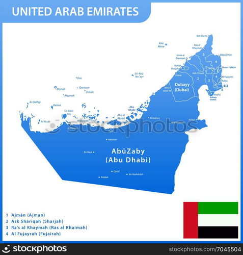 The detailed map of the UAE with regions or states and cities, capitals ...
