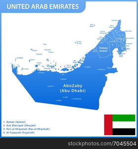 The detailed map of the UAE with regions or states and cities, capitals ...