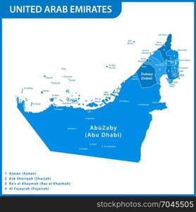 The detailed map of the UAE with regions or states and cities, capitals ...