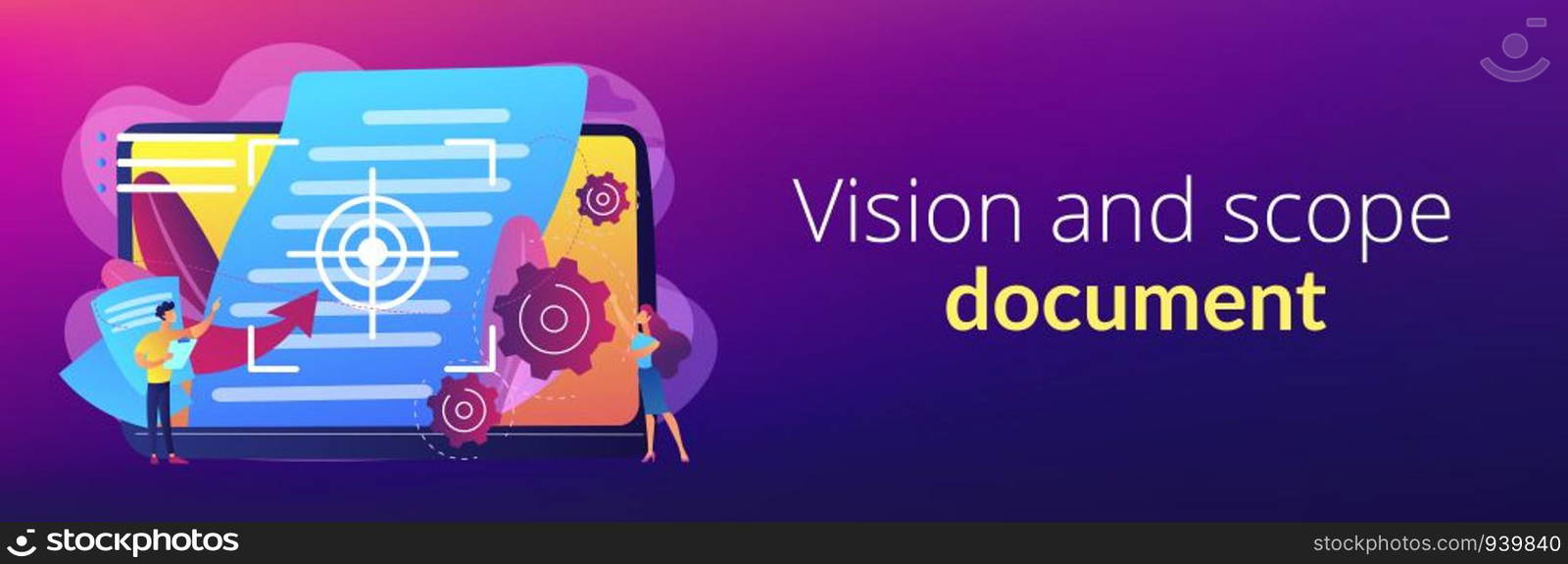 Tiny people project managers work on vision and scope document. Vision ...