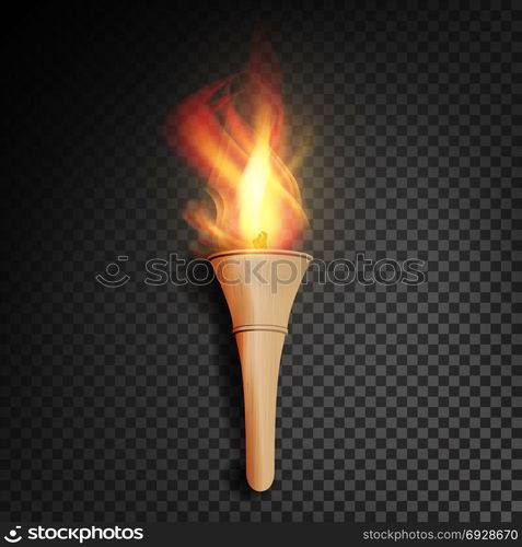 Torch With Flame. Burning In The Dark Transparent Background Realistic ...