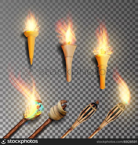 Torch With Flame. Realistic Fire. Realistic Fire Torch Isolated On ...