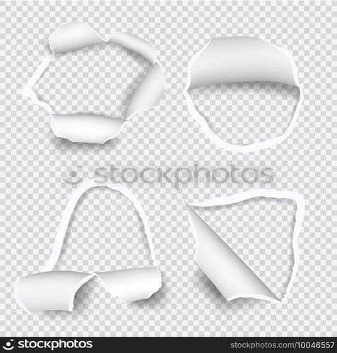 Torn paper sheets. Ripped paper holes vector set. Torn sheet, ripped ...