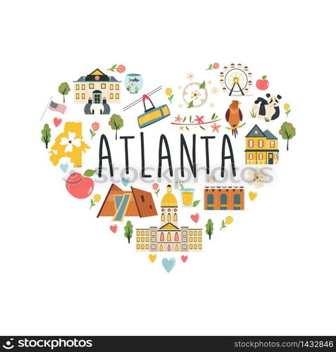 Tourist poster with traditional buildings, famous symbols of Atlanta ...