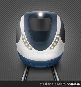 Modern subway train front view. Vector realistic illustration of front wagon of passenger speed ...
