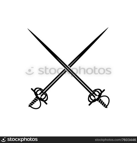 Two crossed swords heraldry symbols isolated. Vector sharp longswords ...