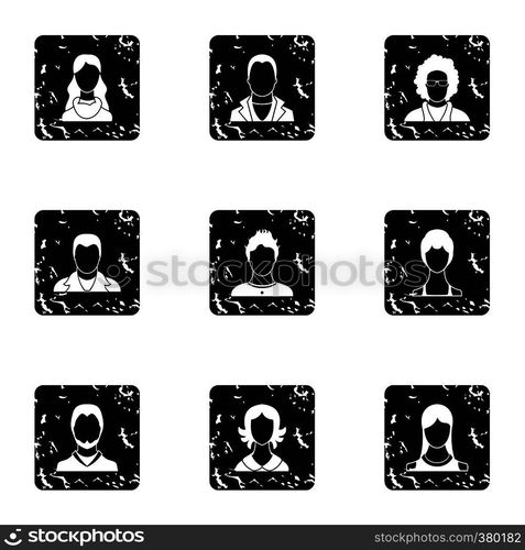 Types of avatar icons set. Grunge illustration of 9 types of avatar ...