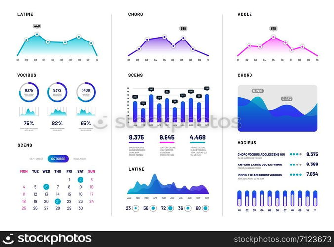 Ui dashboard. Modern infographic with gradient finance graphs ...