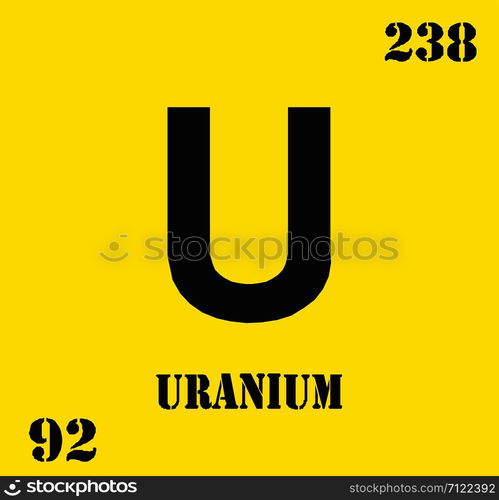 Uranium symbol. Element number 92 of the Periodic Table of the Elements ...