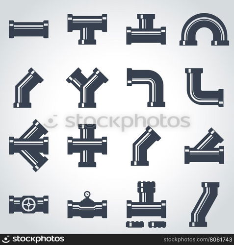 Vector black pipe fittings icon set. Pipe Fittings Icon Object, Pipe ...