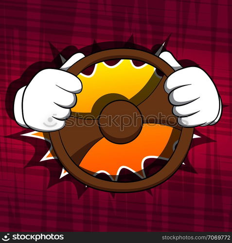 Vector cartoon hands driving, holding a steering wheel. Illustrated ...