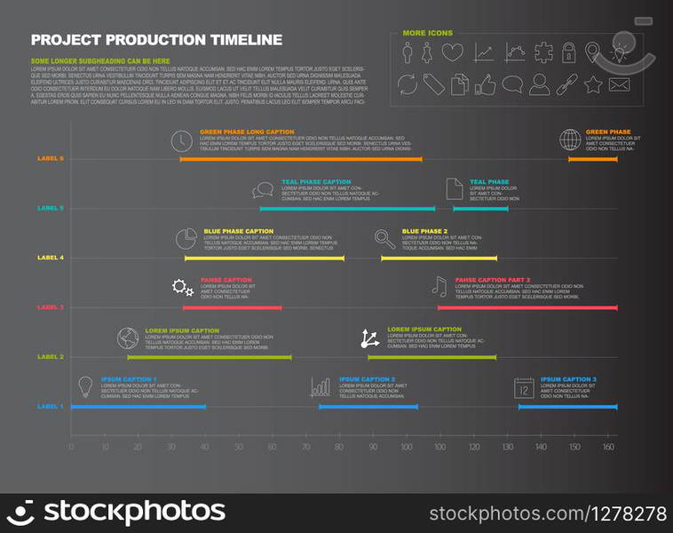 Vector Project Timeline Graph Gantt Progress Chart Of Project Dark Yellow And Blue Version
