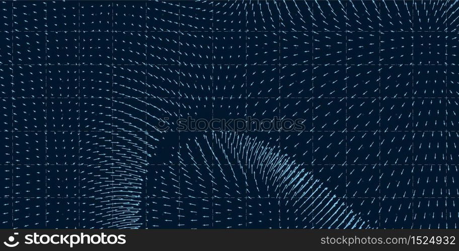 Vector field visualization of forces. Magnetic or gravitational ...