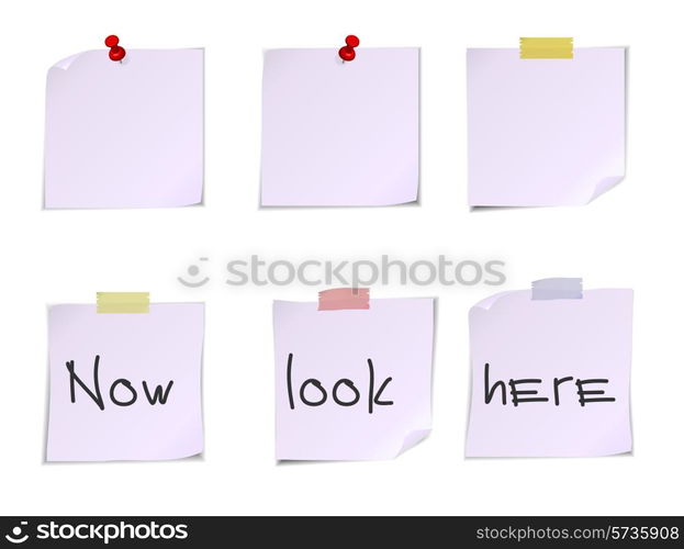 Vector illustration of white post it notes isolated on white background ...