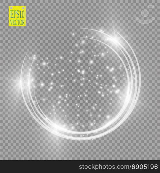 Vector light ring. Round shiny frame with lights dust trail particles ...