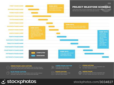 Vector project timeline graph - gantt progress chart of project green ...