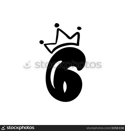 Vector Vintage Plump Cute number 6 with crown. Princess element six ...