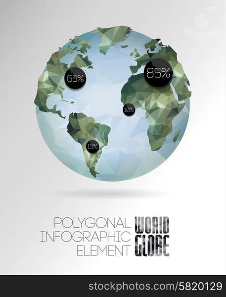 Vector world globe, triangular map of the earth. Modern elements of ...